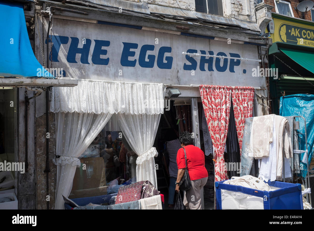 The Egg Shop that sells Curtains in Deptford High Street London Stock ...
