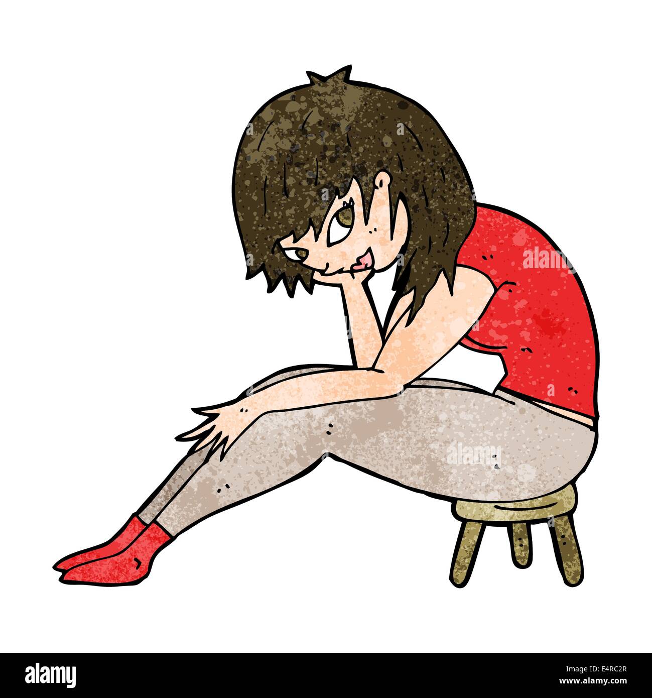 cartoon woman sitting on small stool Stock Vector Image & Art - Alamy