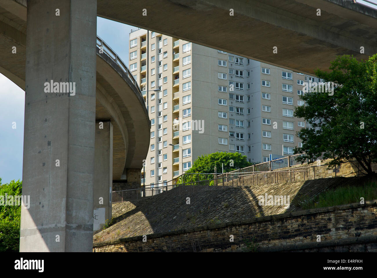North Bridge and high-rise flats, Halifax, West Yorkshire, England UK ...