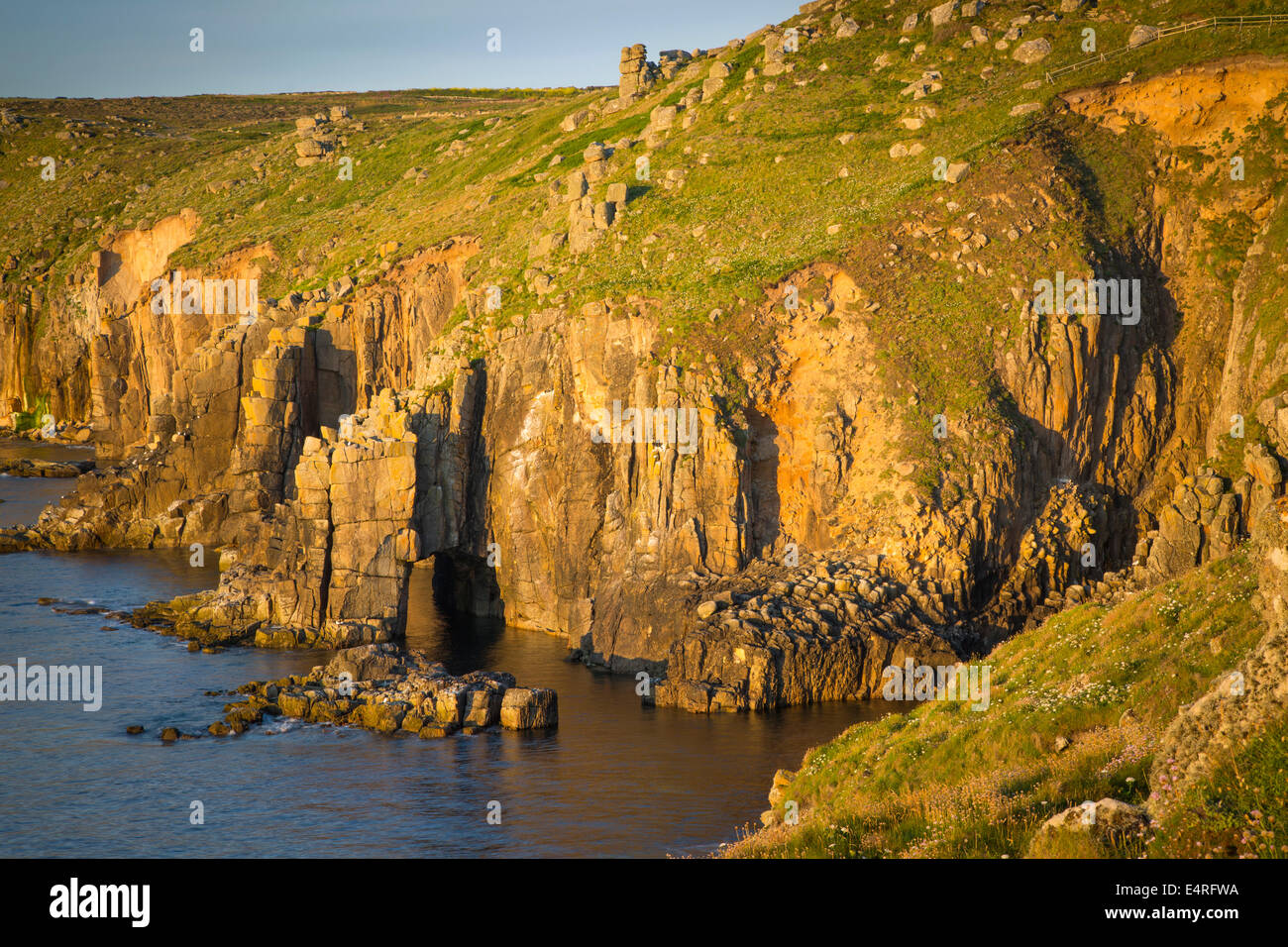 Sunset over the cliffs near Lands End, Cornwall, England Stock Photo ...