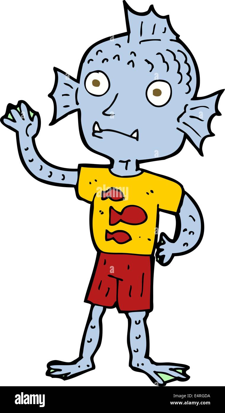 Cartoon waving fish boy Stock Vector Images - Alamy