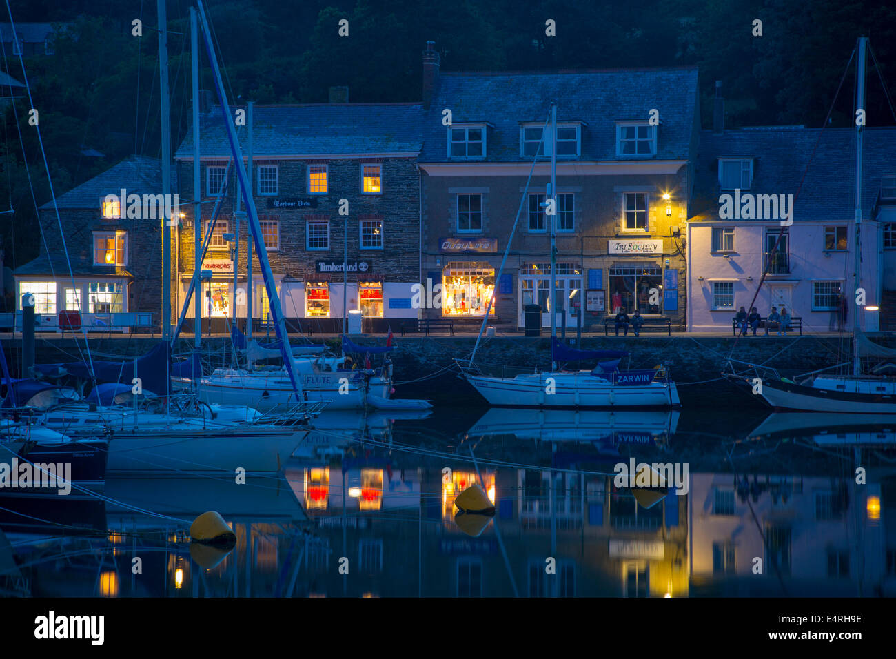 Twilight over harbor village of Padstow, Cornwall, England Stock Photo ...