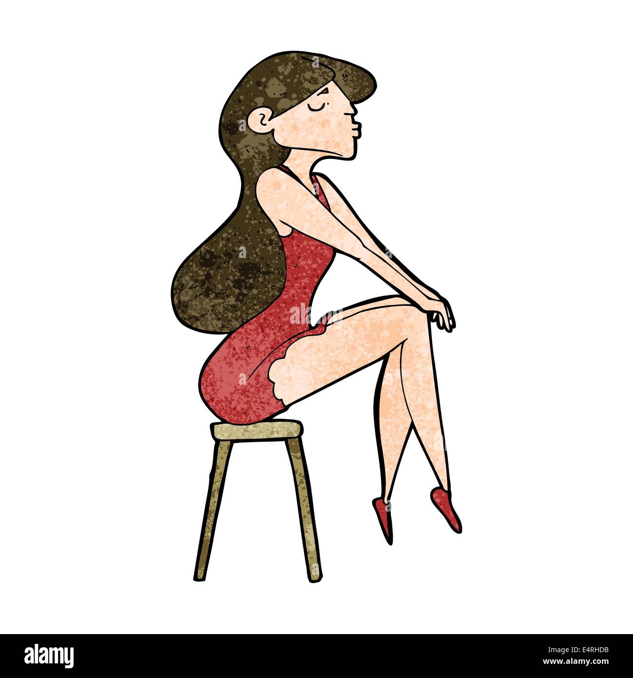 cartoon woman sitting on stool Stock Vector Image & Art - Alamy