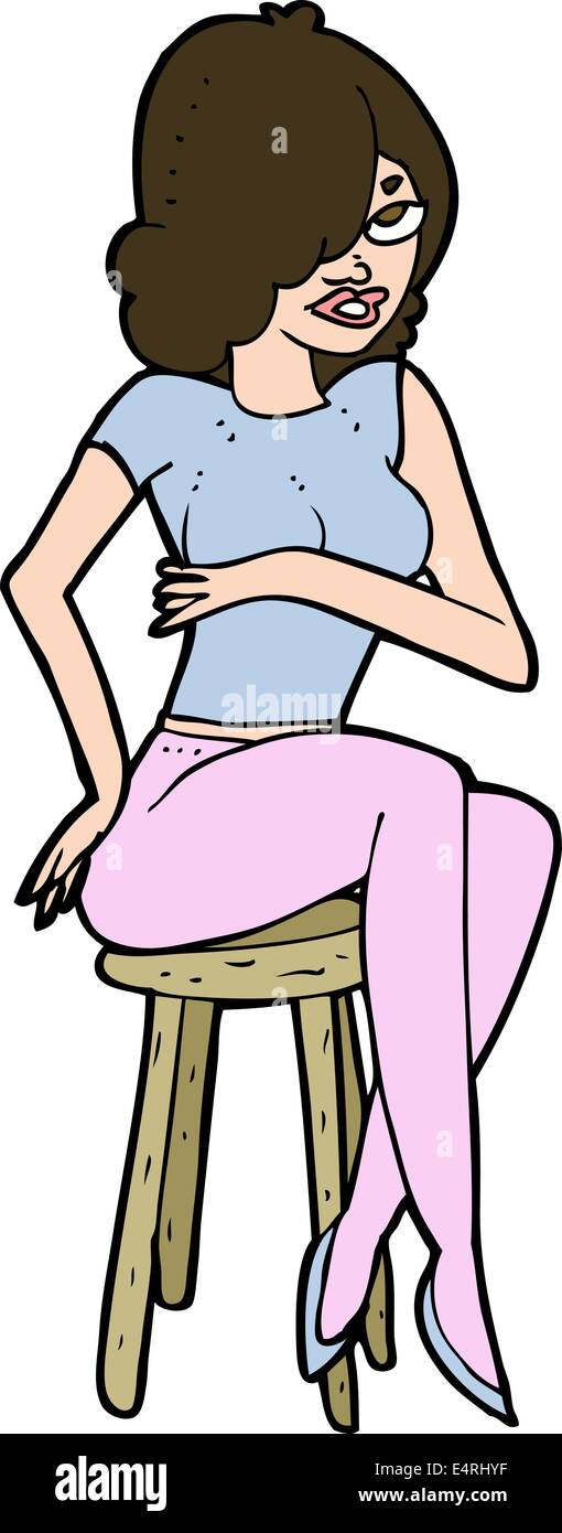 cartoon woman sitting on bar stool Stock Vector Image & Art - Alamy