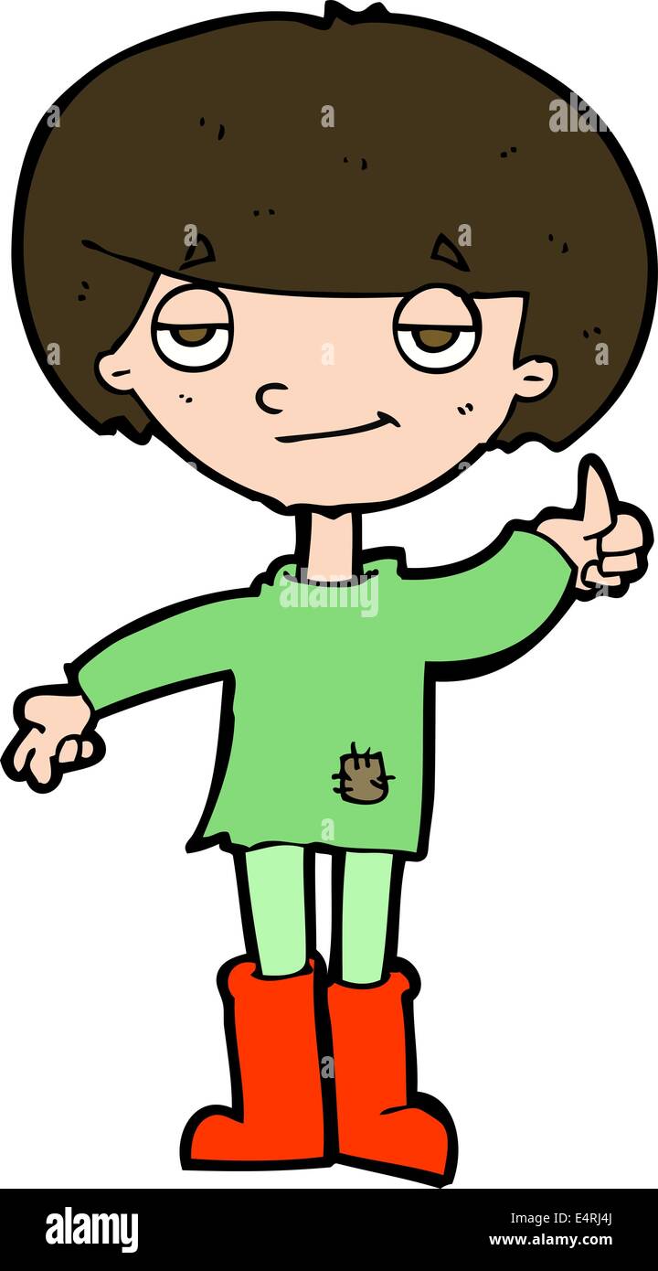 cartoon boy in poor clothing giving thumbs up symbol Stock Vector Image ...