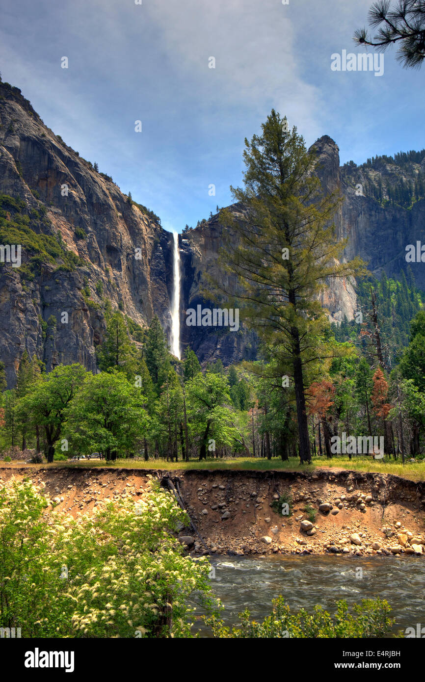 Merced River and Bridalveil Falls, Yosemite National Park, Calif. USA ...