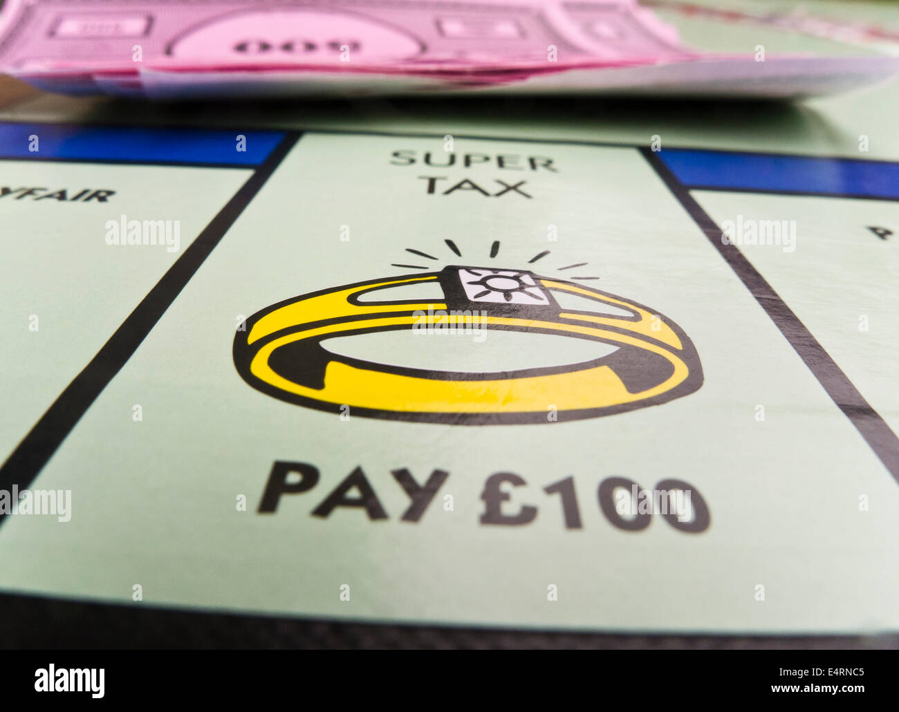 "SUPER TAX" square on a Monopoly board Stock Photo - Alamy