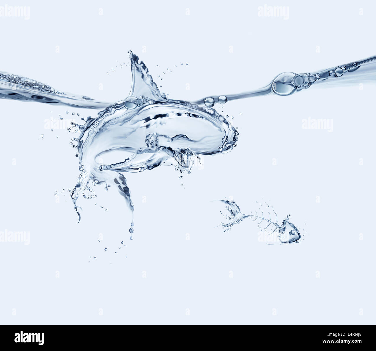 A shark made of water ate a fish and left the fishbone Stock Photo - Alamy