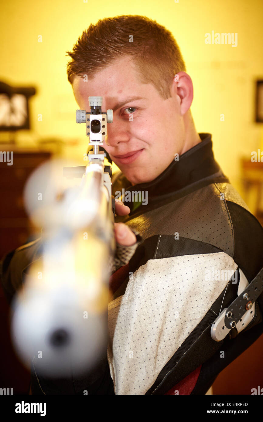 Dan Rivers practising using a Walther air rifle at the Wantage Target ...