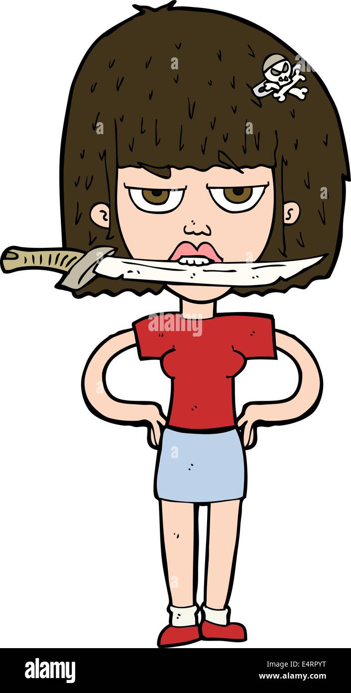 cartoon woman with knife between teeth Stock Vector Image & Art - Alamy
