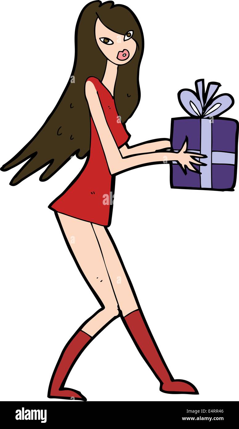 cartoon fashion girl with present Stock Vector Image & Art - Alamy