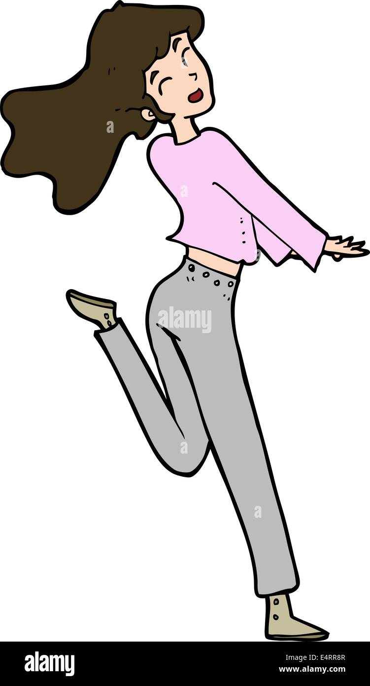 cartoon happy girl kicking out leg Stock Vector Image & Art - Alamy