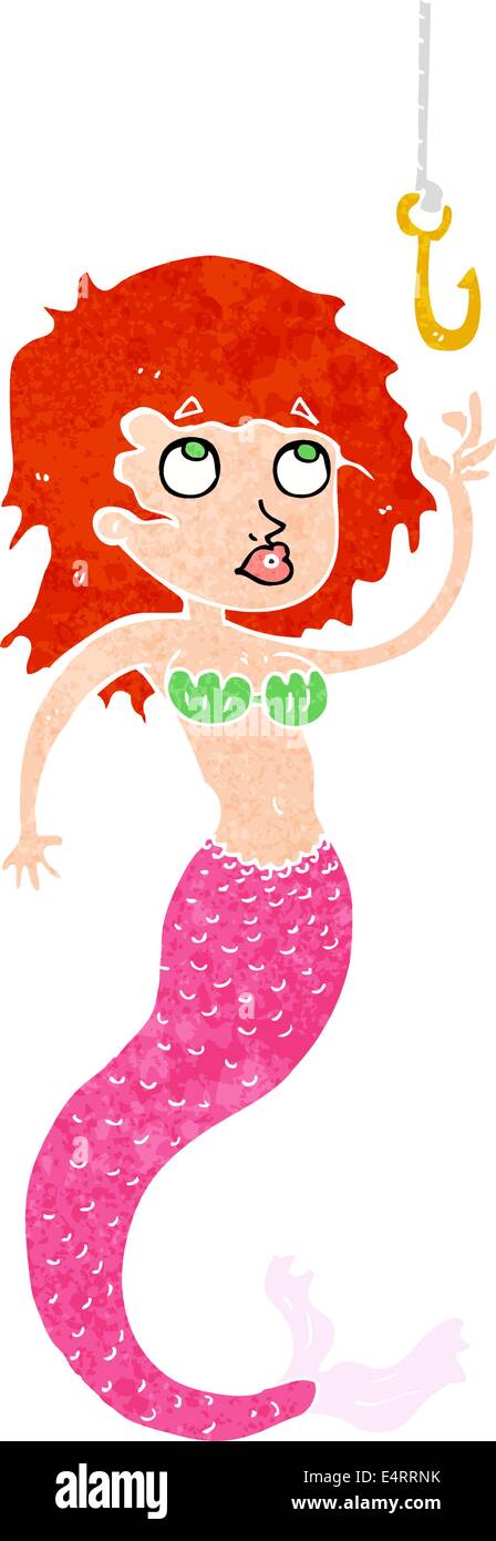 cartoon mermaid and fish hook Stock Vector Image & Art - Alamy