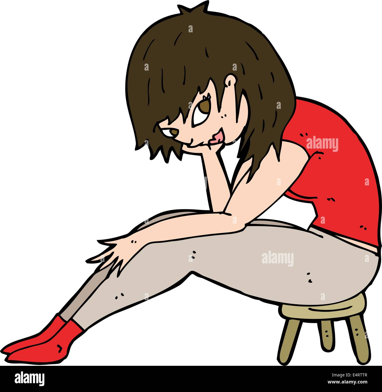 cartoon woman sitting on small stool Stock Vector Image & Art - Alamy