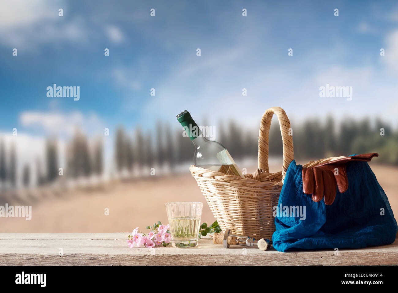 White Wine for one Person in a mediterranean Landscape Stock Photo - Alamy