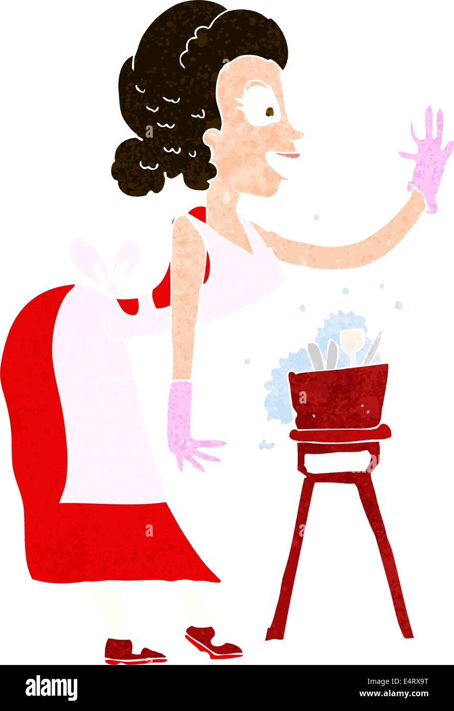 Woman washing dishes retro Stock Vector Images - Alamy