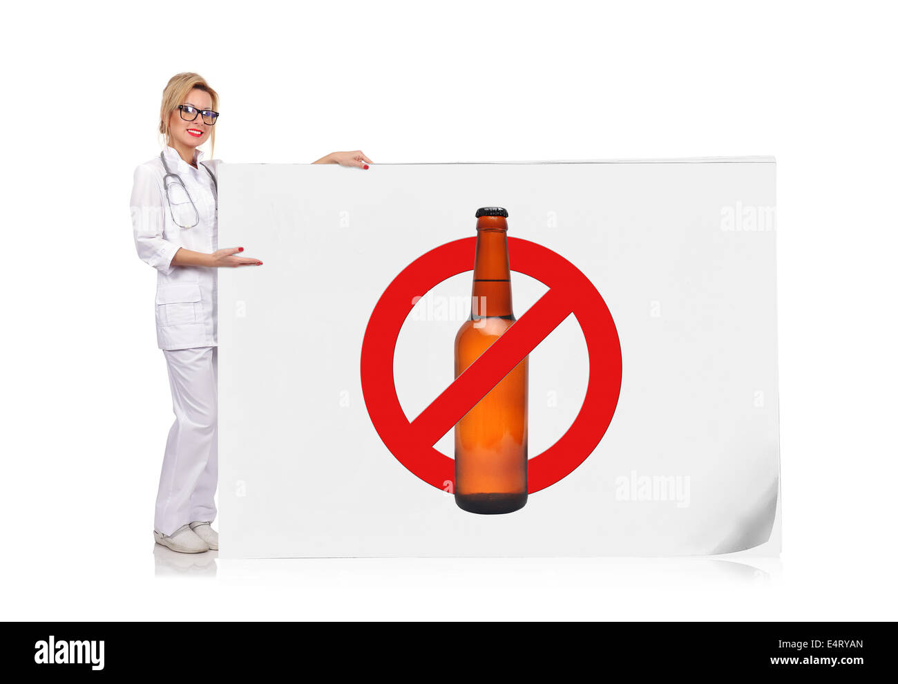 female doctor pointing to poster with stop alcohol symbol Stock Photo ...