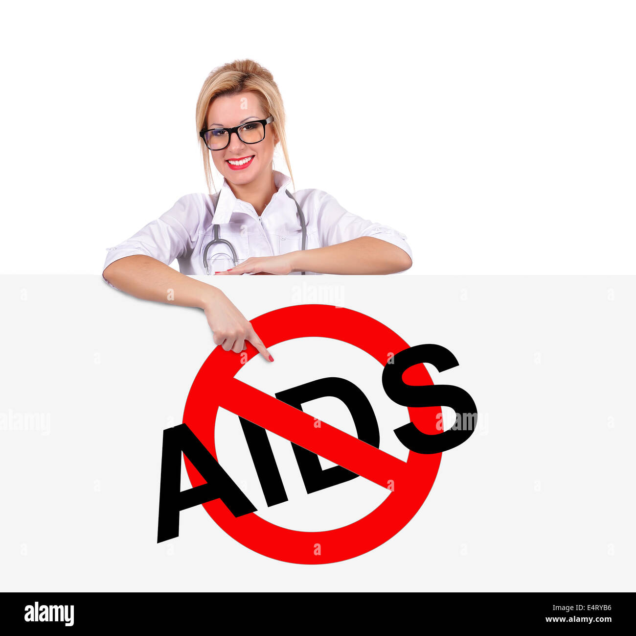female doctor pointing to poster with stop aids symbol Stock Photo - Alamy