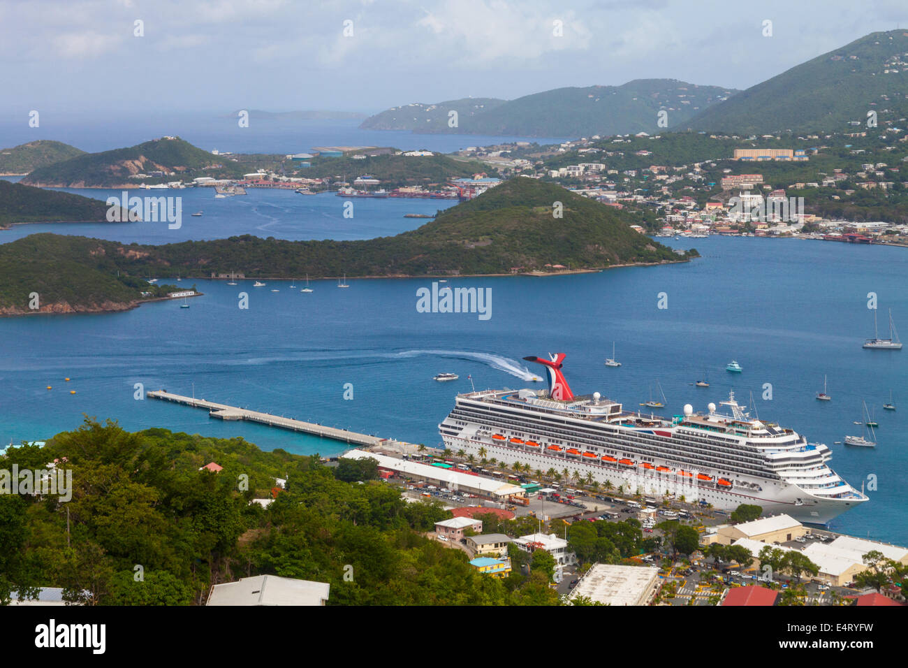 A cruise ship in port at Charlotte Amalie, St. Thomas, US Virgin ...