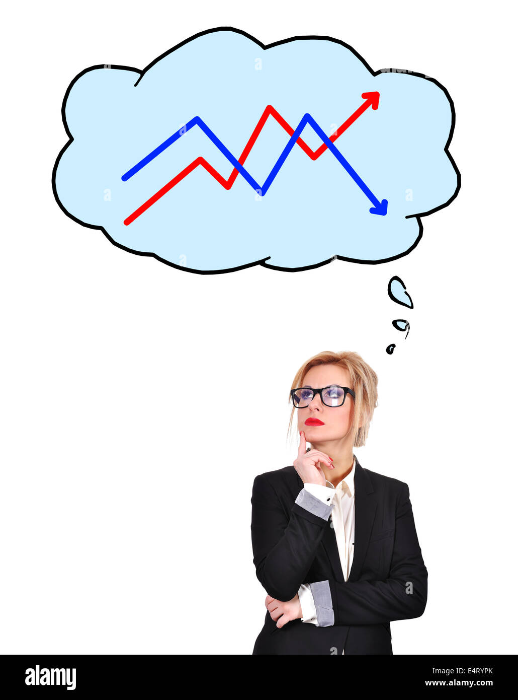 businesswoman thinking about growth chart on a white background Stock ...