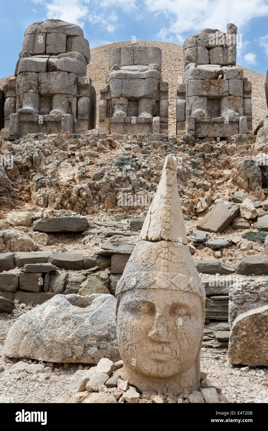head of statue of Apollo Mithras Helios Hermes, east terrace, Nemrut or ...