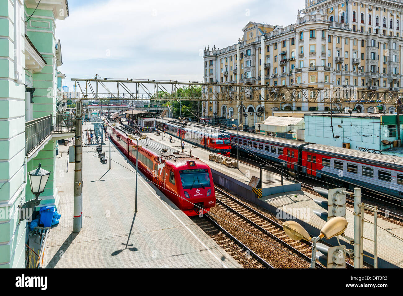 Red Aeroexpress train (left) to Sheremetyevo International Airport of ...