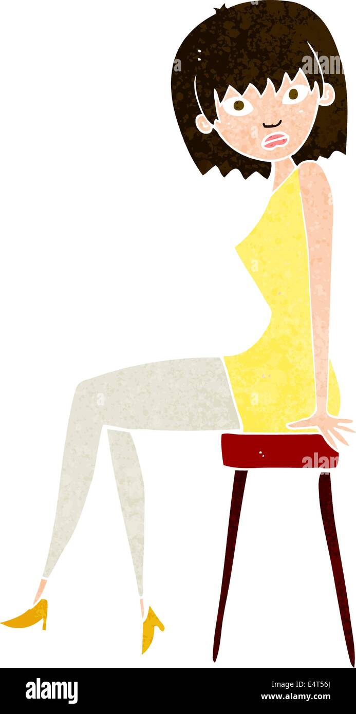 cartoon woman sitting on stool Stock Vector Image & Art - Alamy