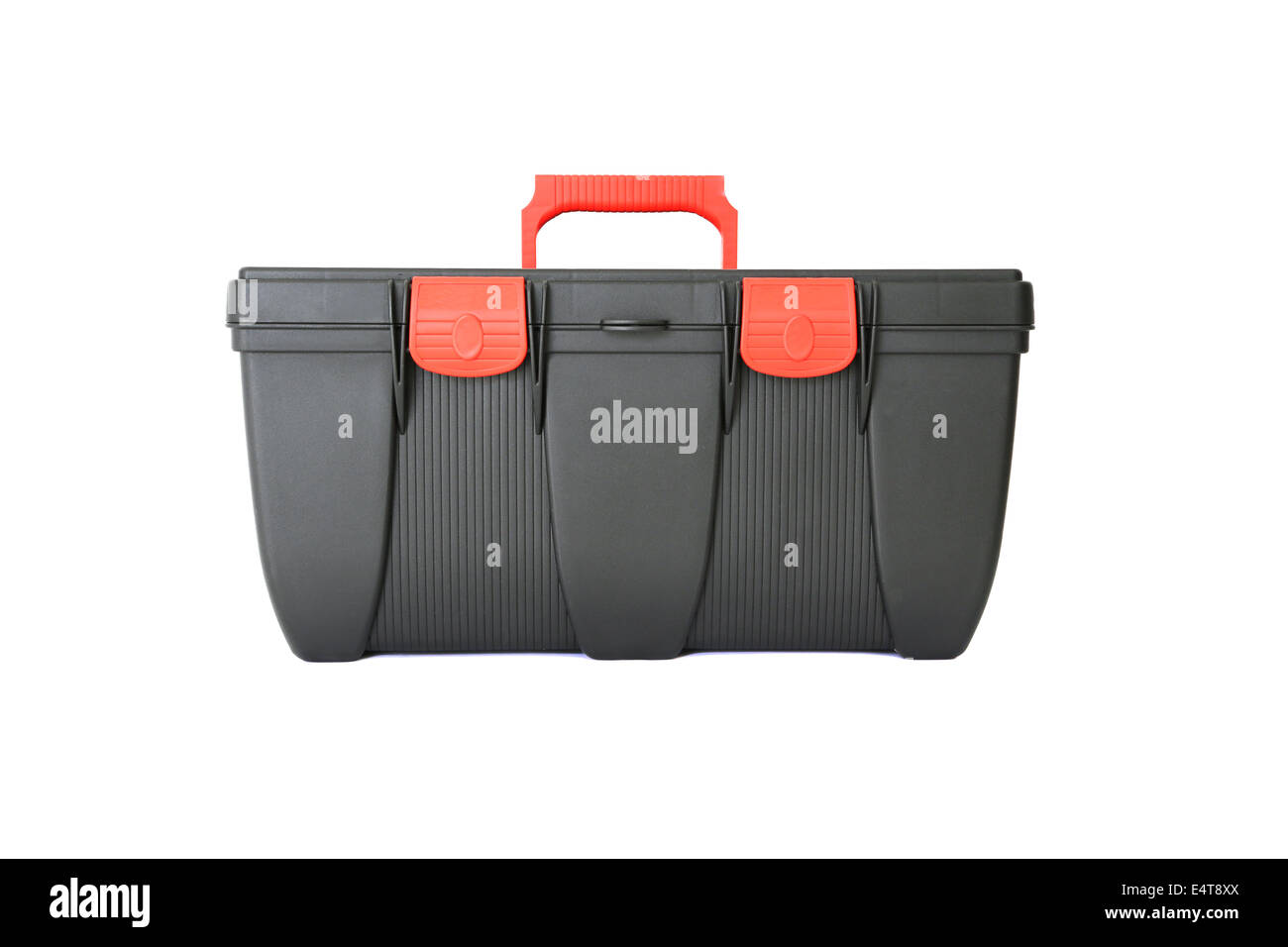 Black plastic tool box with red handle over white Stock Photo - Alamy