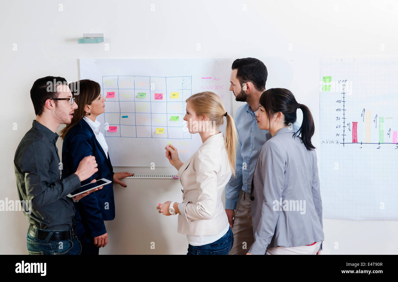 Group of young business people and businesswoman in discussion in ...
