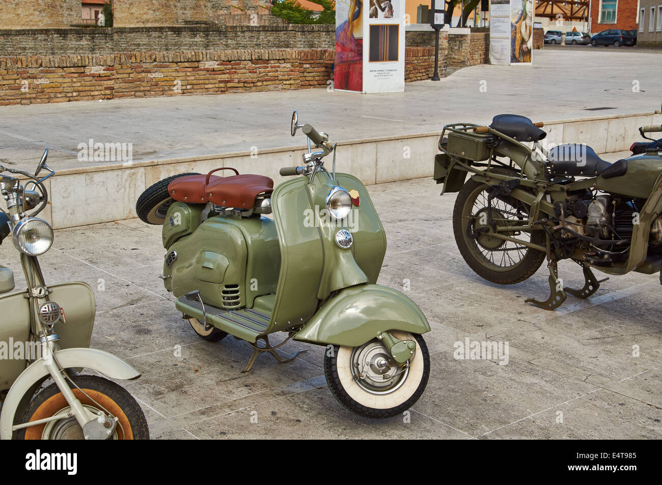 Old Vintage green motorcycle on the streets Stock Photo - Alamy
