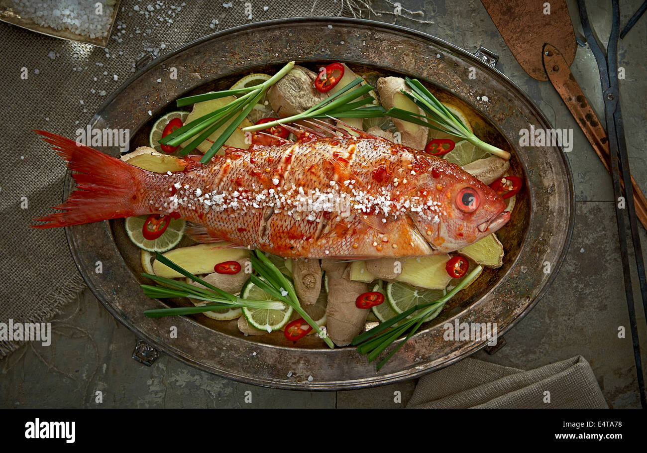 Overhead View of Thai Whole Red Snapper, Studio Shot Stock Photo - Alamy