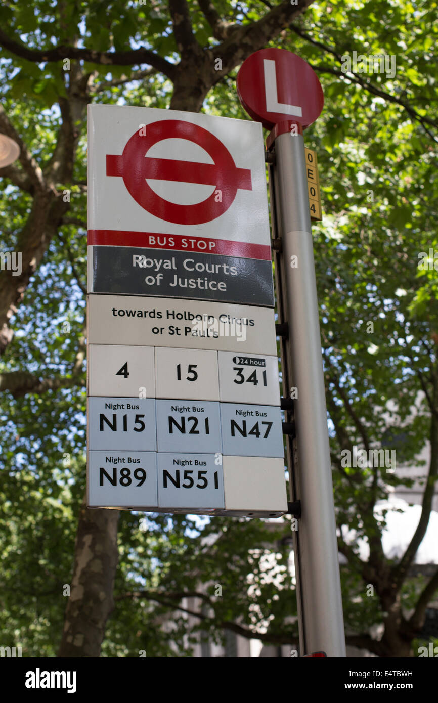 Royal Courts of Justice bus stop Stock Photo - Alamy