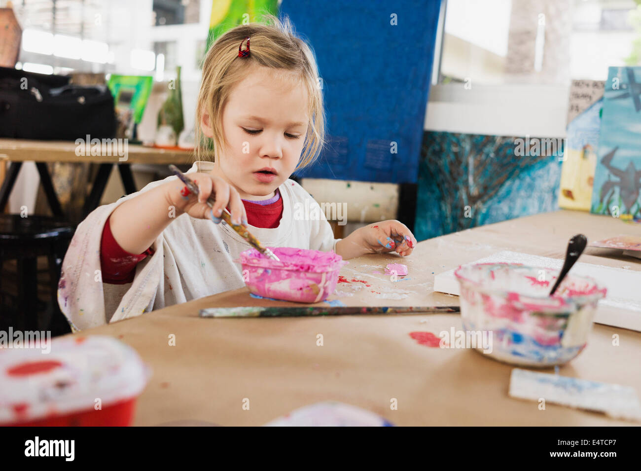 Portrait of Girl Painting in Classroom Stock Photo - Alamy