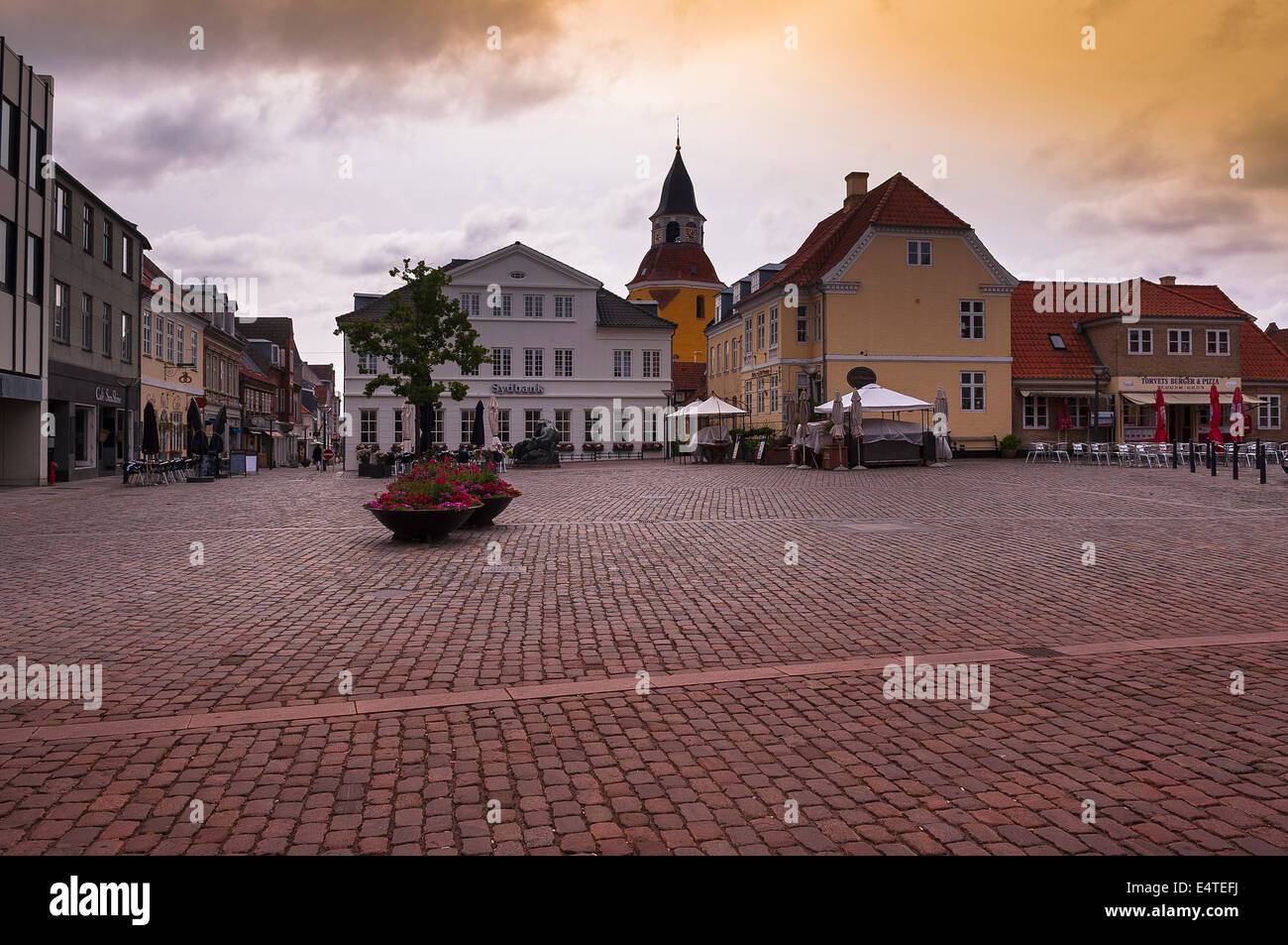 Town Square with Sidewalk Cafes, Faaborg, Fyn Island, Denmark Stock ...
