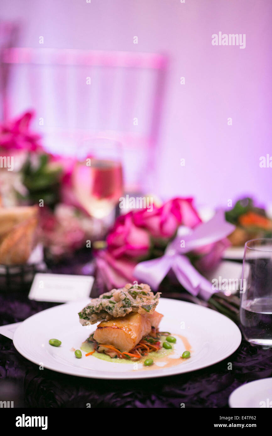 Salmon Entree at Wedding Reception Stock Photo - Alamy