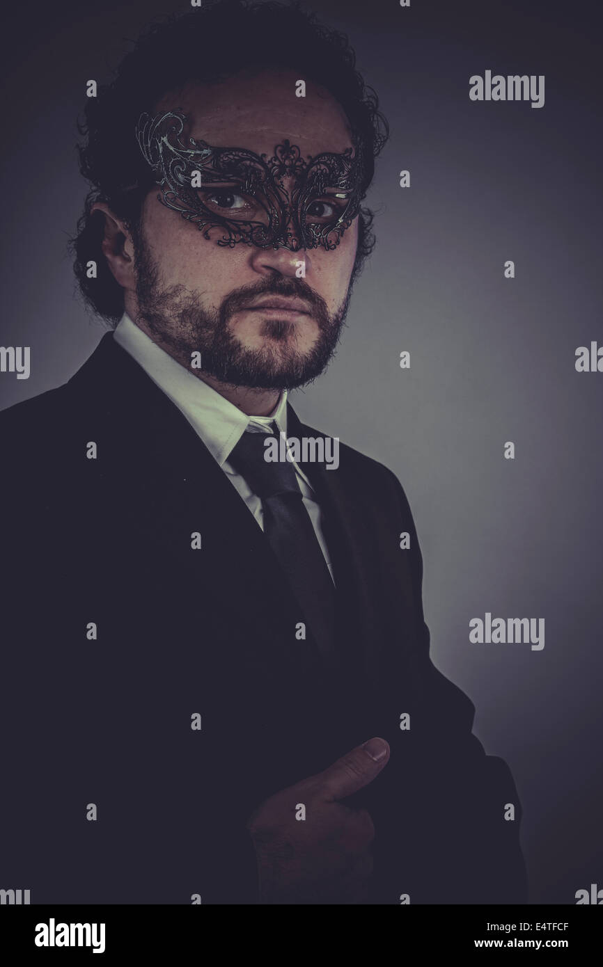 Corporate, Portrait of elegant businessman, mysterious venetian mask ...
