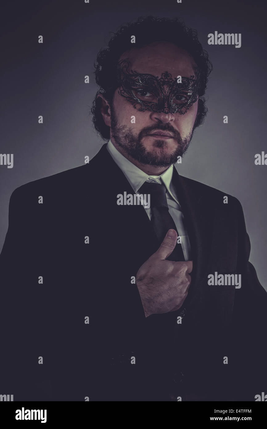 Luxury, Portrait of elegant businessman, mysterious venetian mask Stock ...