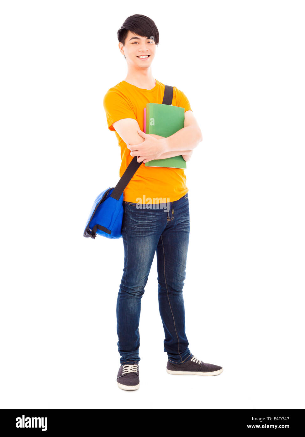 young student holding books and slanting knapsack Stock Photo - Alamy
