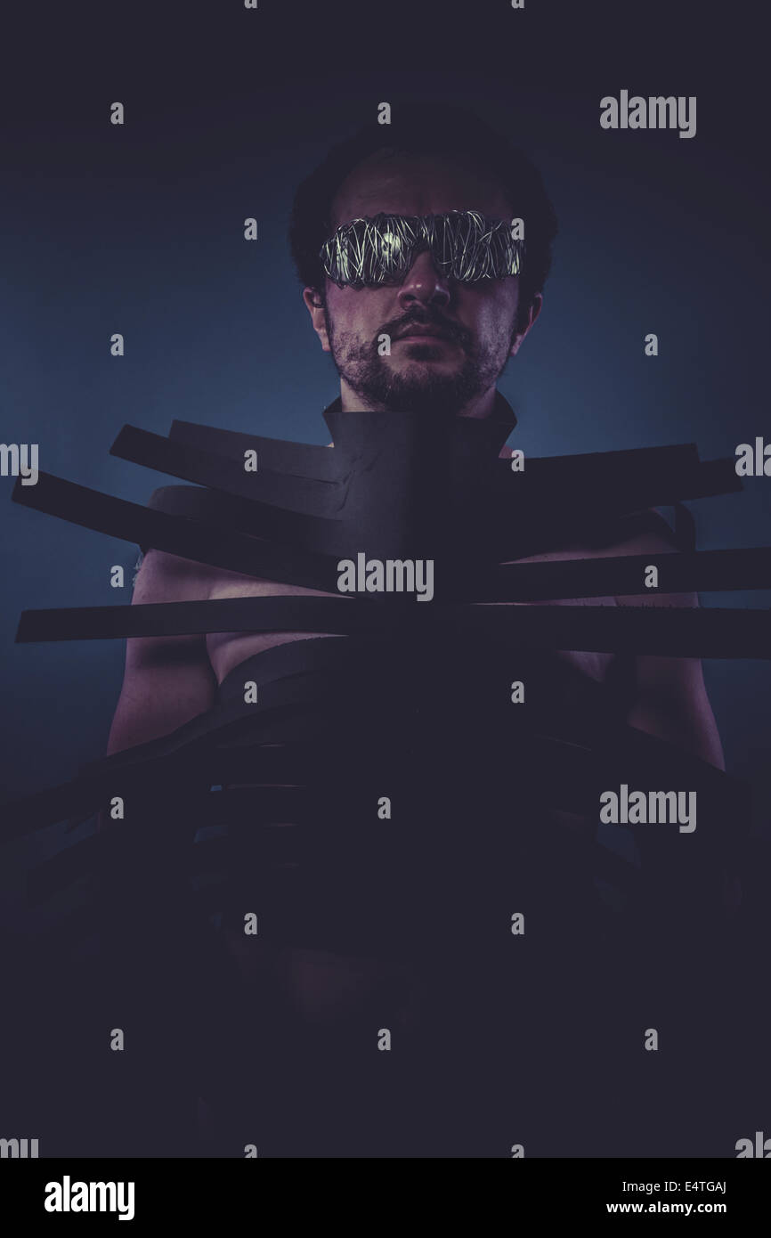 evil man suit made with black strips, concept horror and mystery Stock ...