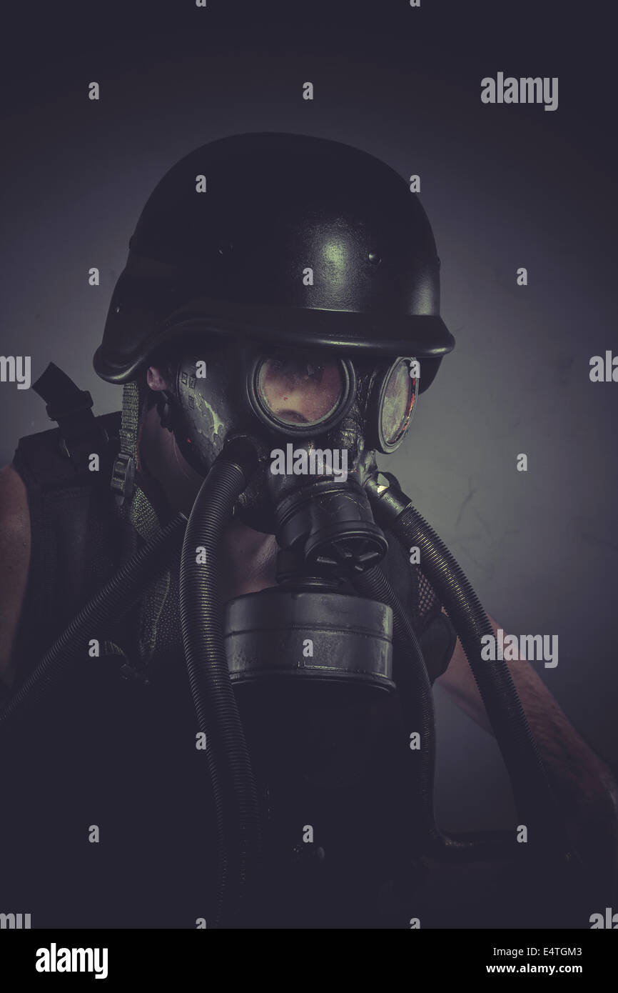 Toxins nuclear and toxicological disaster ,man with gas mask Stock ...