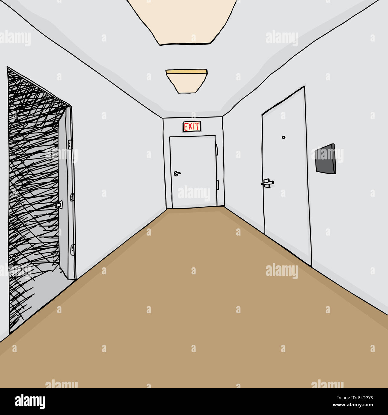 Corridor cartoon background with open door into darkness Stock Photo ...