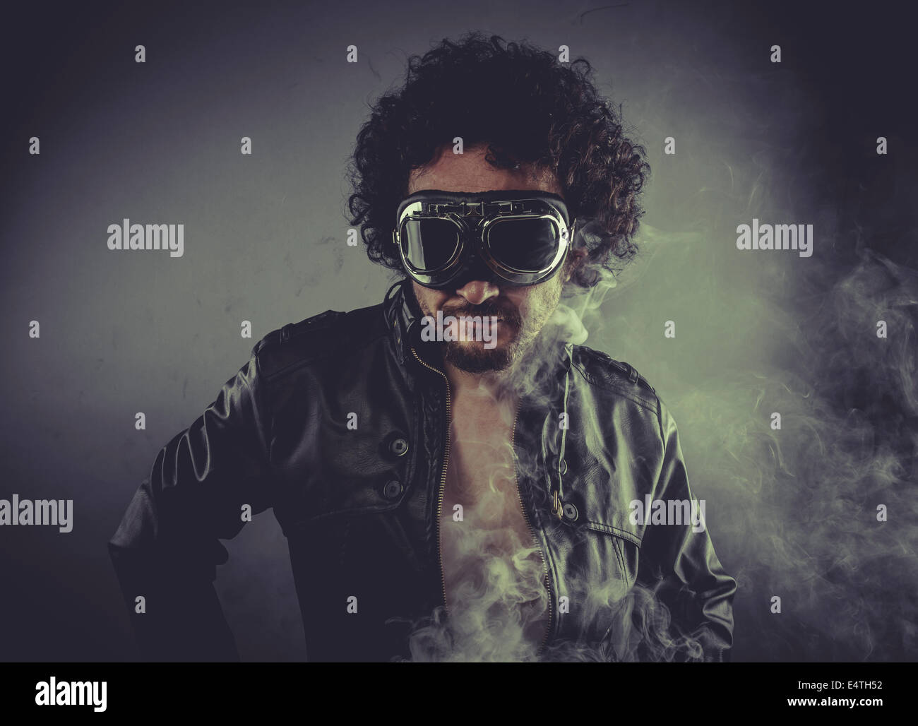 Freedom, biker with leather jacket and heavy smoke Stock Photo - Alamy