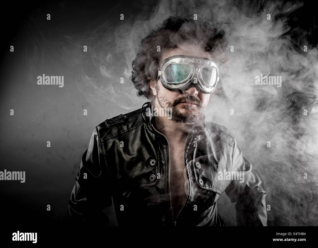 Motorcyclist, biker with sunglasses era dressed Leather jacket, huge ...