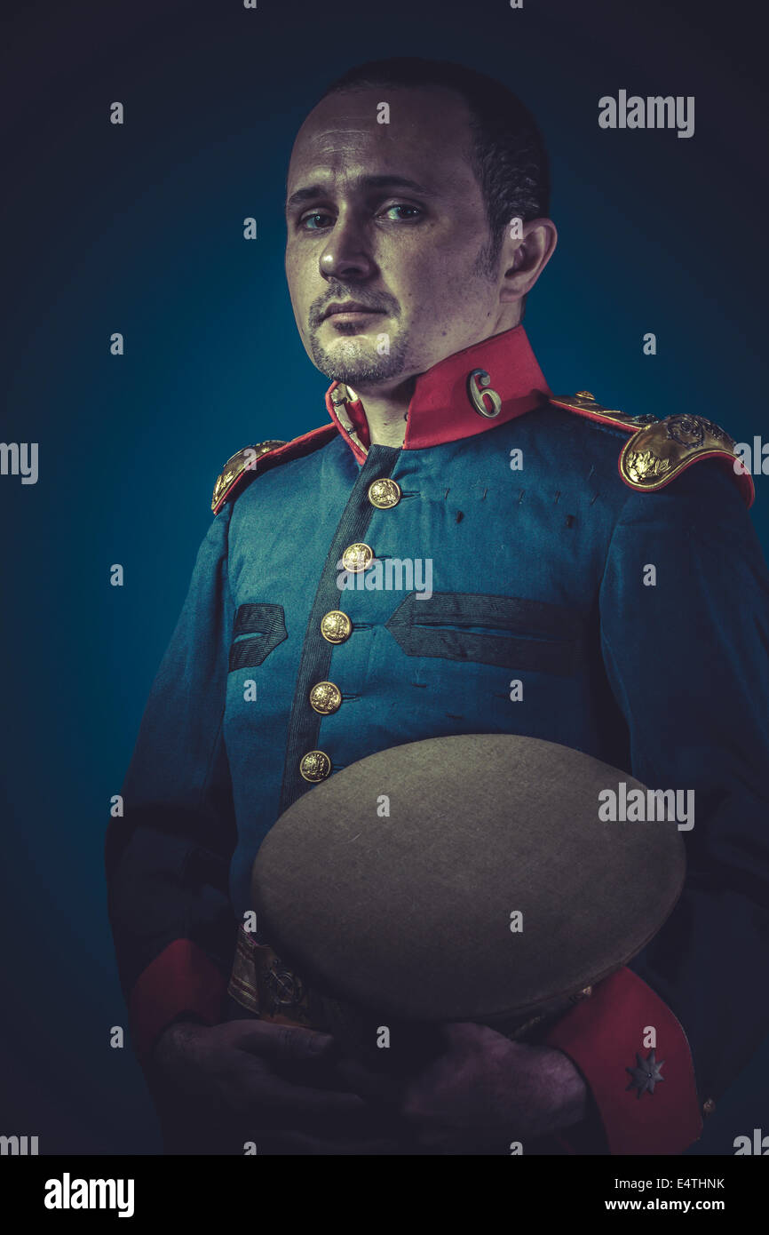 old-fashioned, general of the Spanish army, blue coat and gold ...
