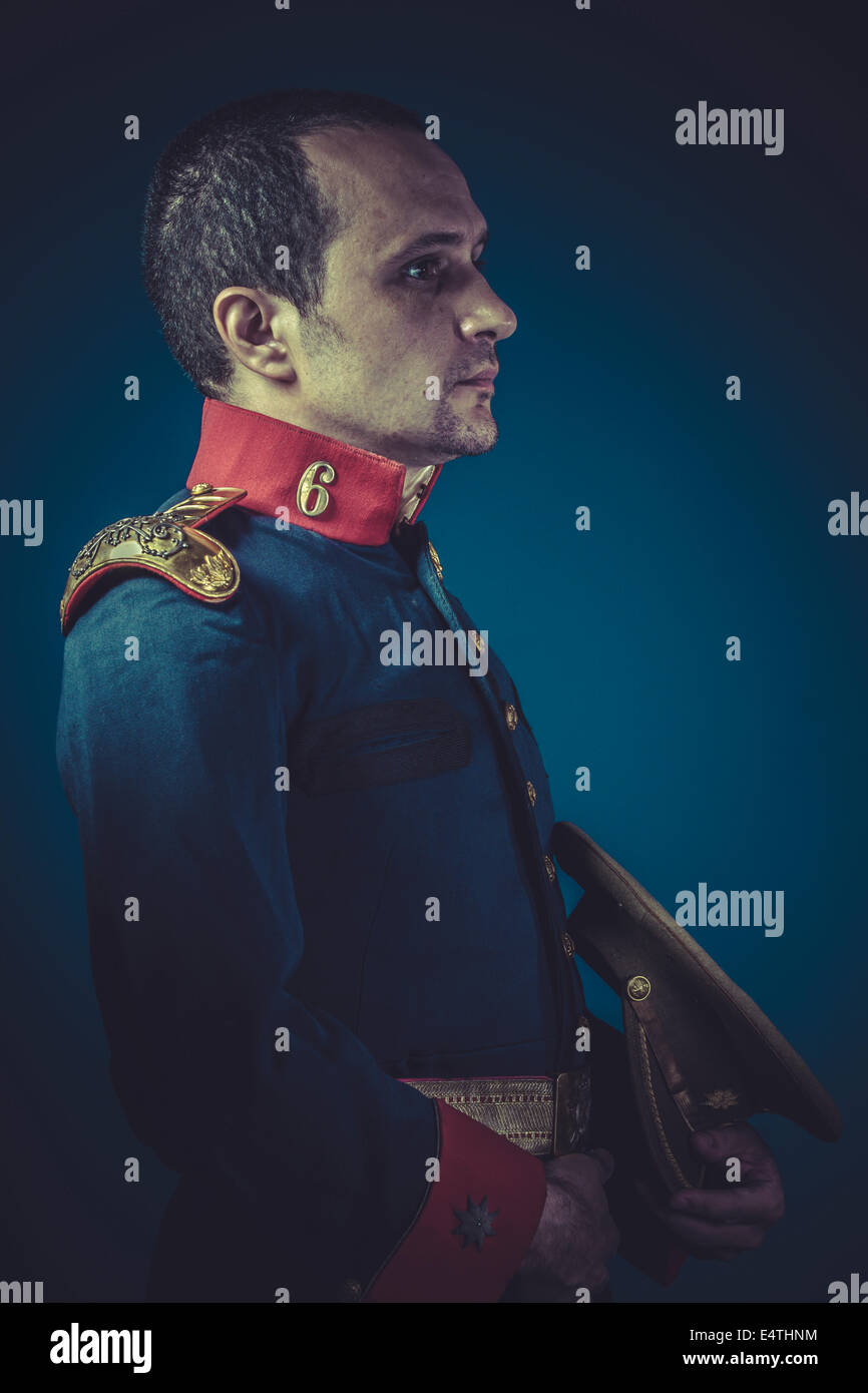 Officer, general of the Spanish army, blue coat and gold epaulettes ...