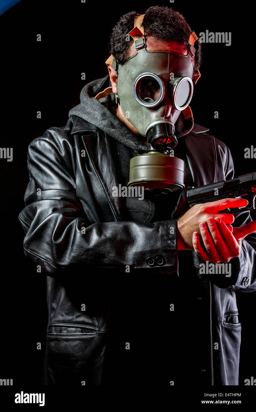 Special Private detective with bulletproof vest and gas mask Stock ...