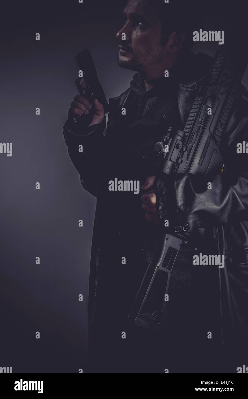 gangster, portrait of murderer with gun Stock Photo - Alamy