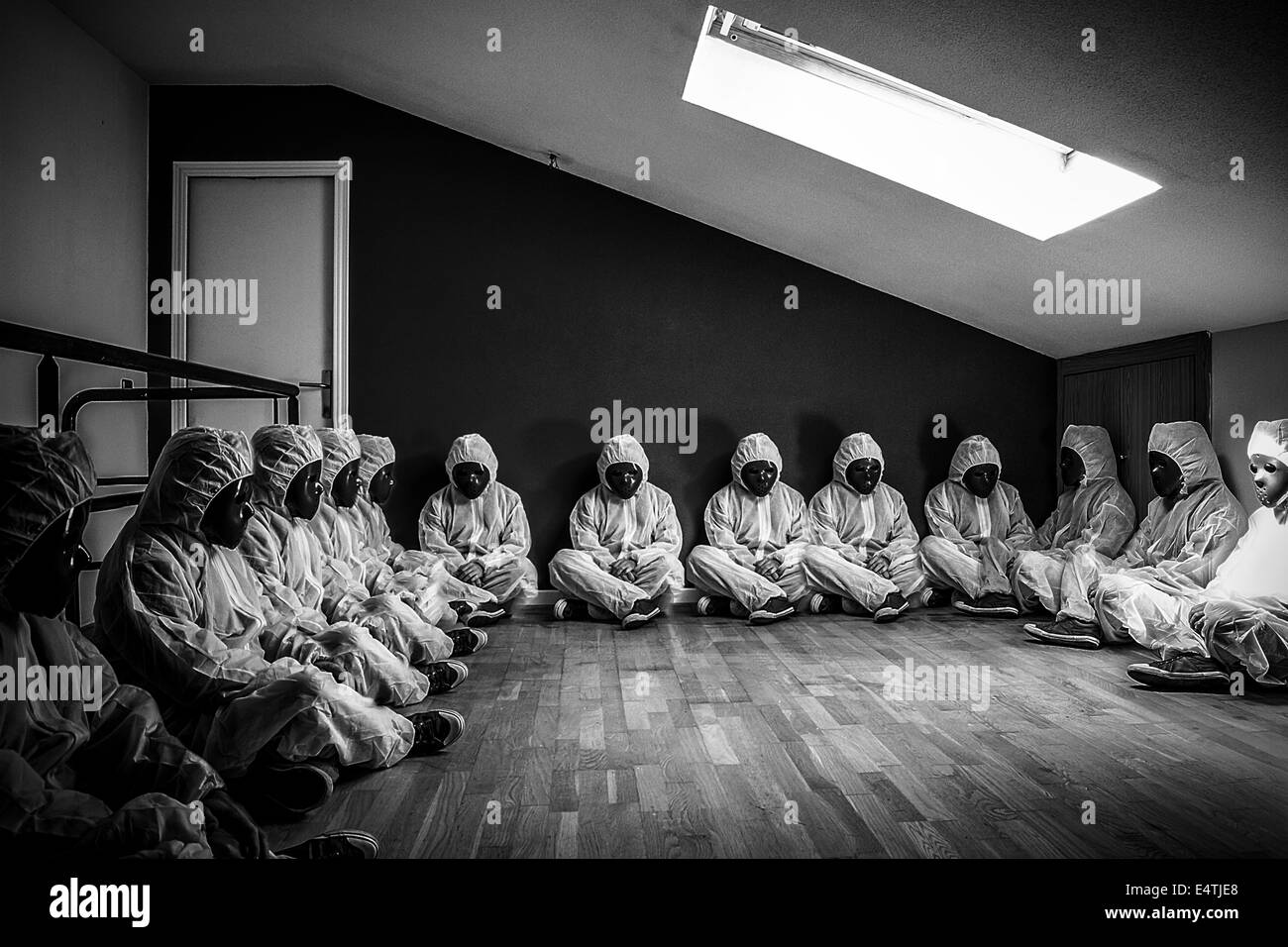 Nightmare concept, man with white dress and red mask Stock Photo - Alamy