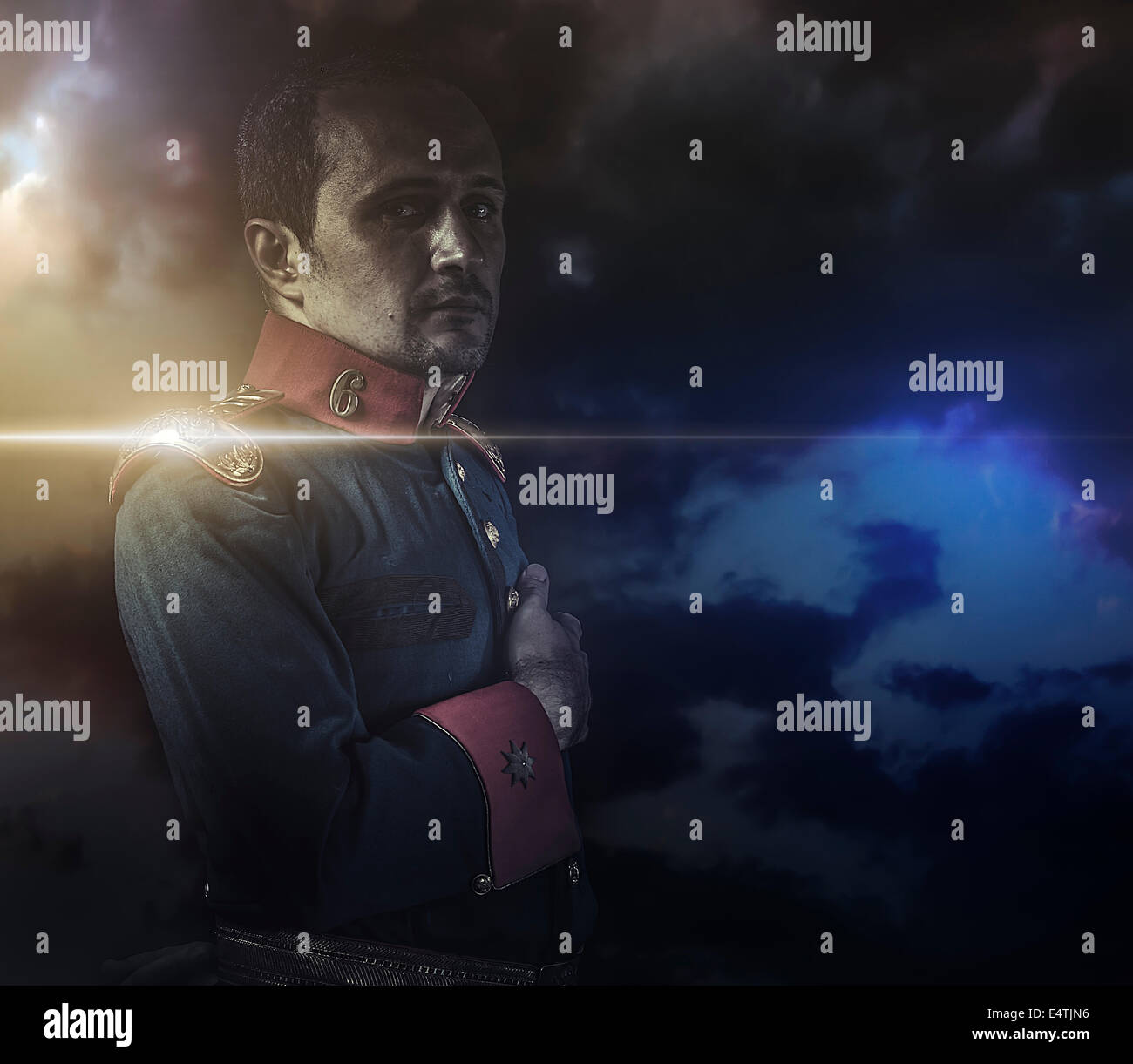 general, military dressed with coat war on cloud Background Stock Photo ...