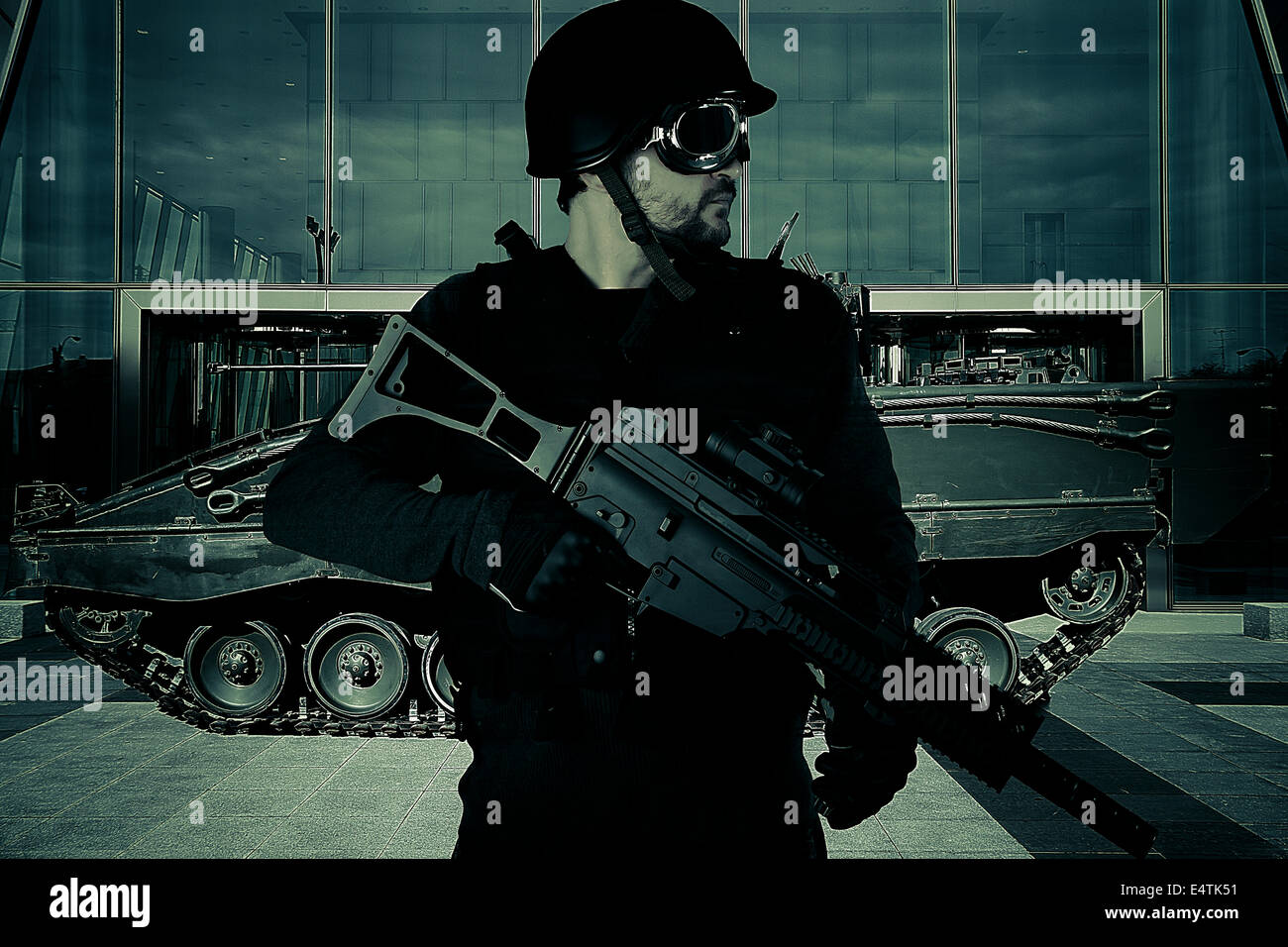 Tank, Defense of building, protecting a business complex Stock Photo ...